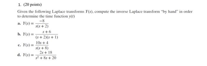 Solved Given the following Laplace transforms Y(s), compute | Chegg.com