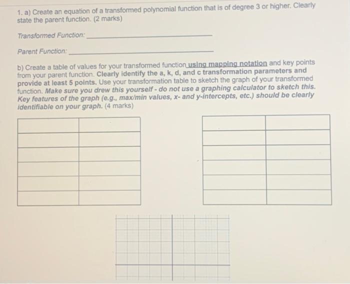Solved 1. a) Create an equation of a transformed polynomial | Chegg.com