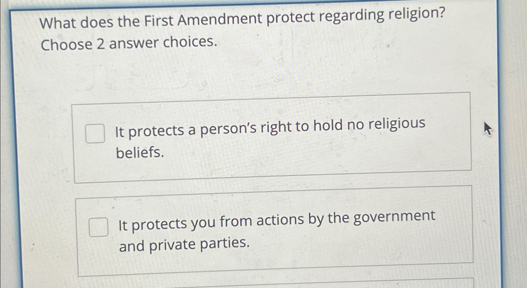 Solved What does the First Amendment protect regarding | Chegg.com