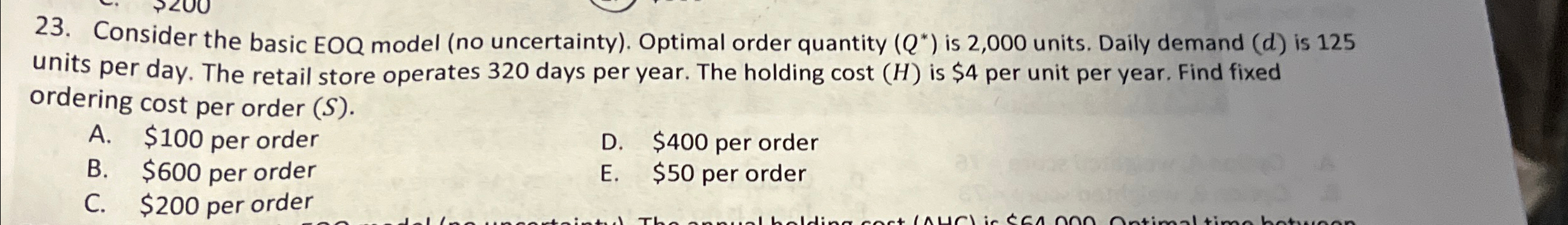 Solved Consider the basic EOQ model (no uncertainty). | Chegg.com
