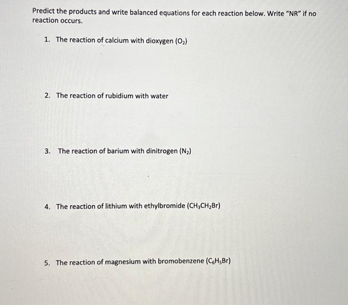 Solved Predict the products and write balanced equations for | Chegg.com