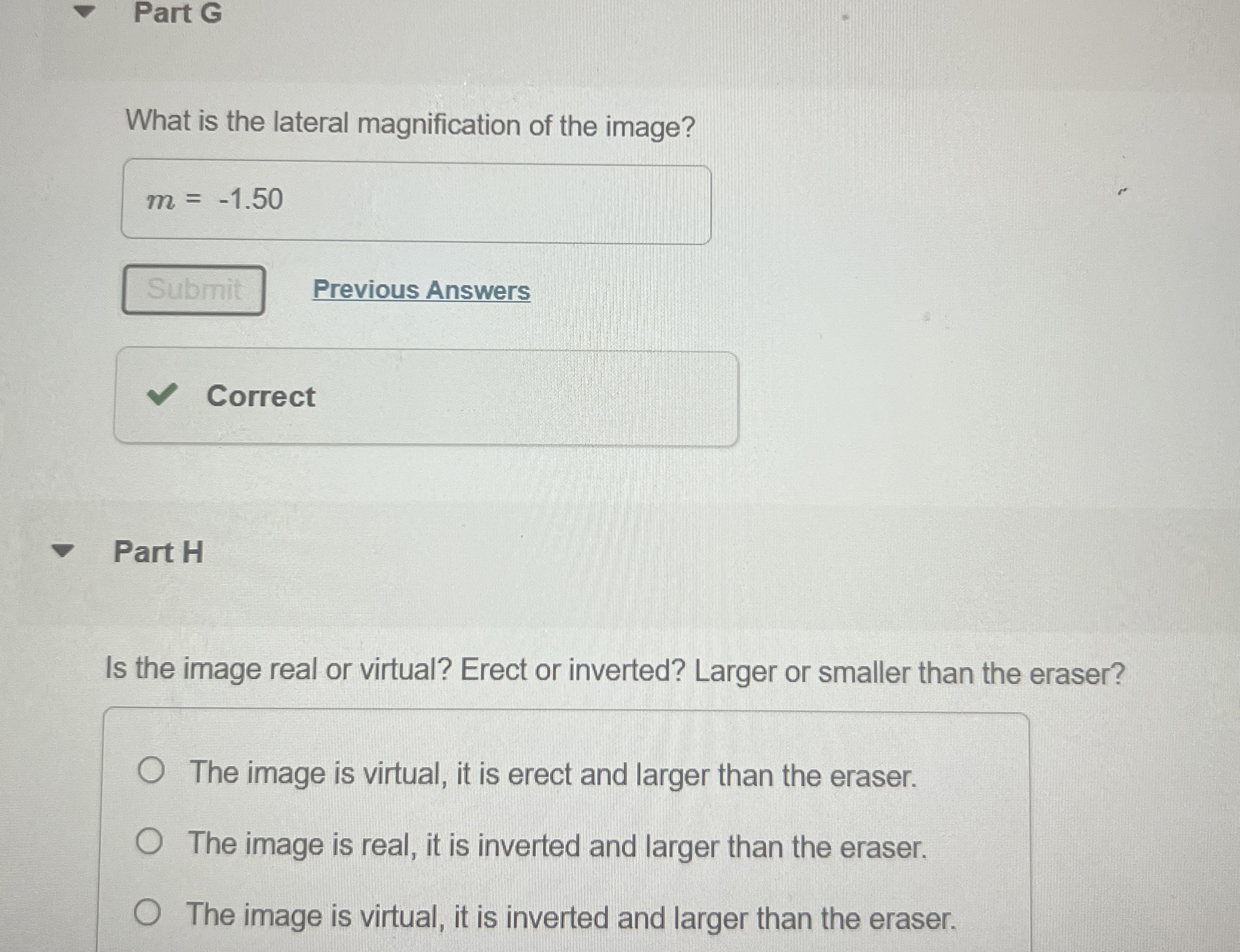 Part GWhat is the lateral magnification of the | Chegg.com