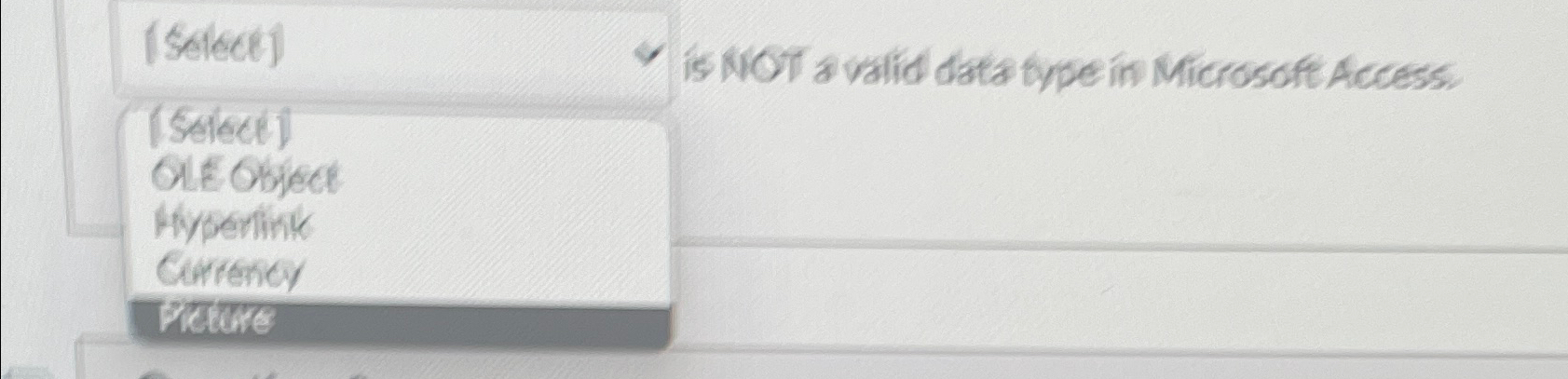 Solved (select)(Select]OLE ObjedHyperlinikCurrencyPredreis | Chegg.com