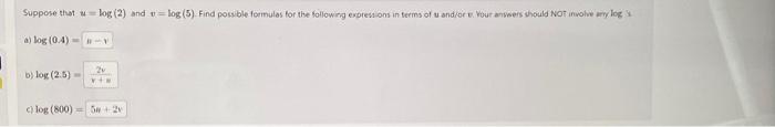 Solved x=23log22−log29Suppose that u=log(2) and v=log(5). | Chegg.com