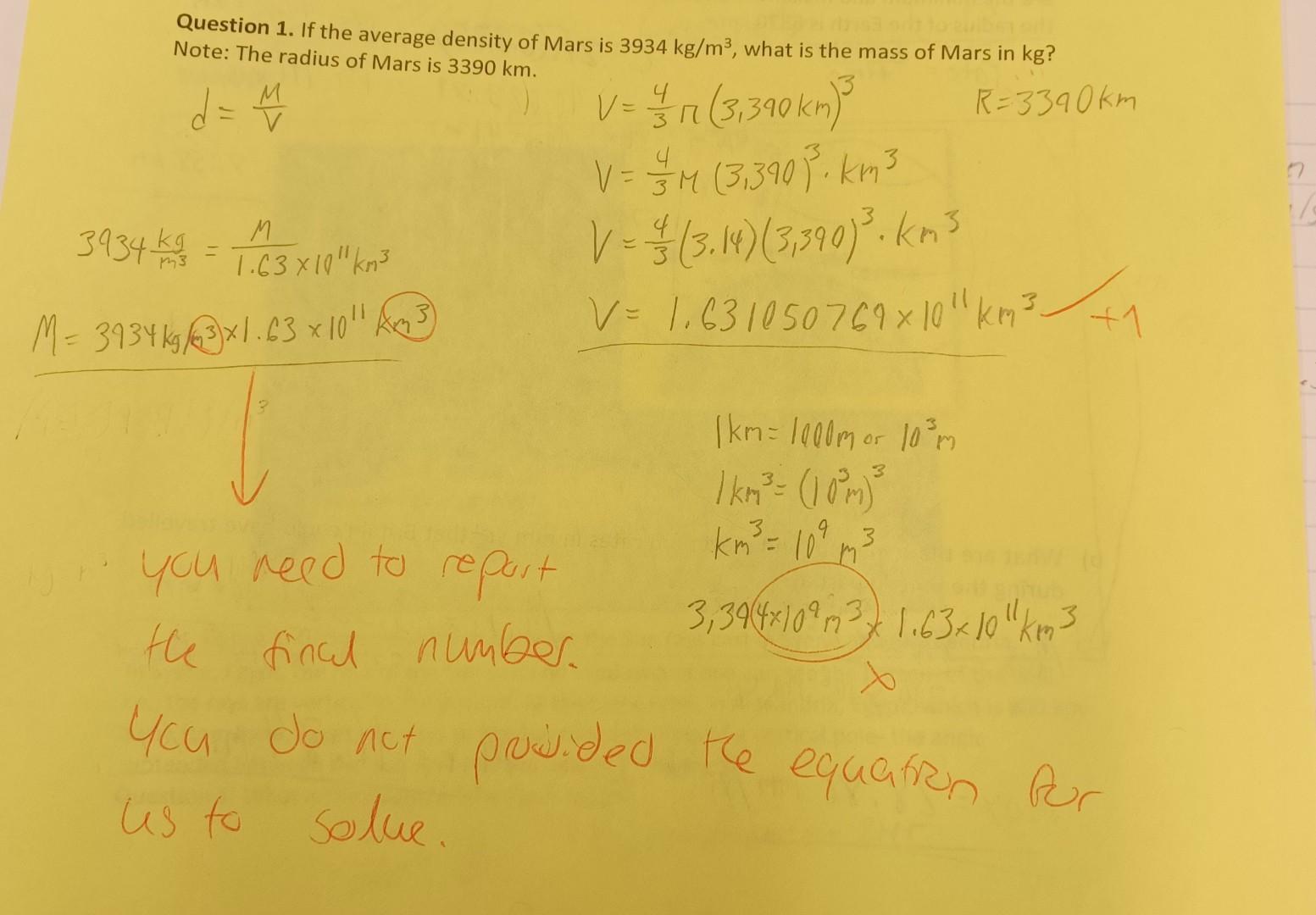 Solved Question 1. If the average density of Mars is 3934 | Chegg.com