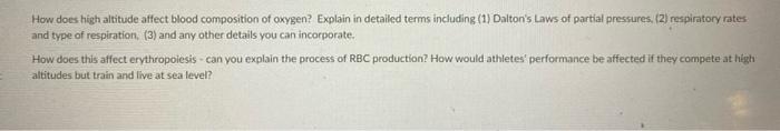 Solved How does high altitude affect blood composition of | Chegg.com