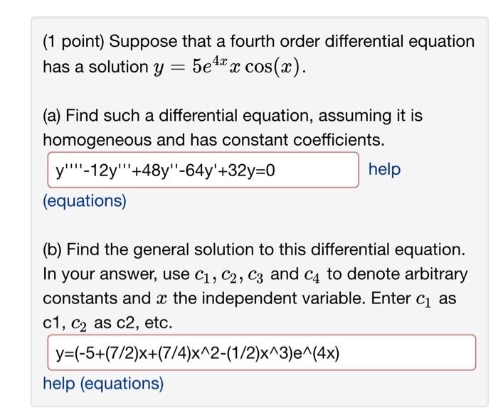 Solved (1 point) Suppose that a fourth order differential | Chegg.com