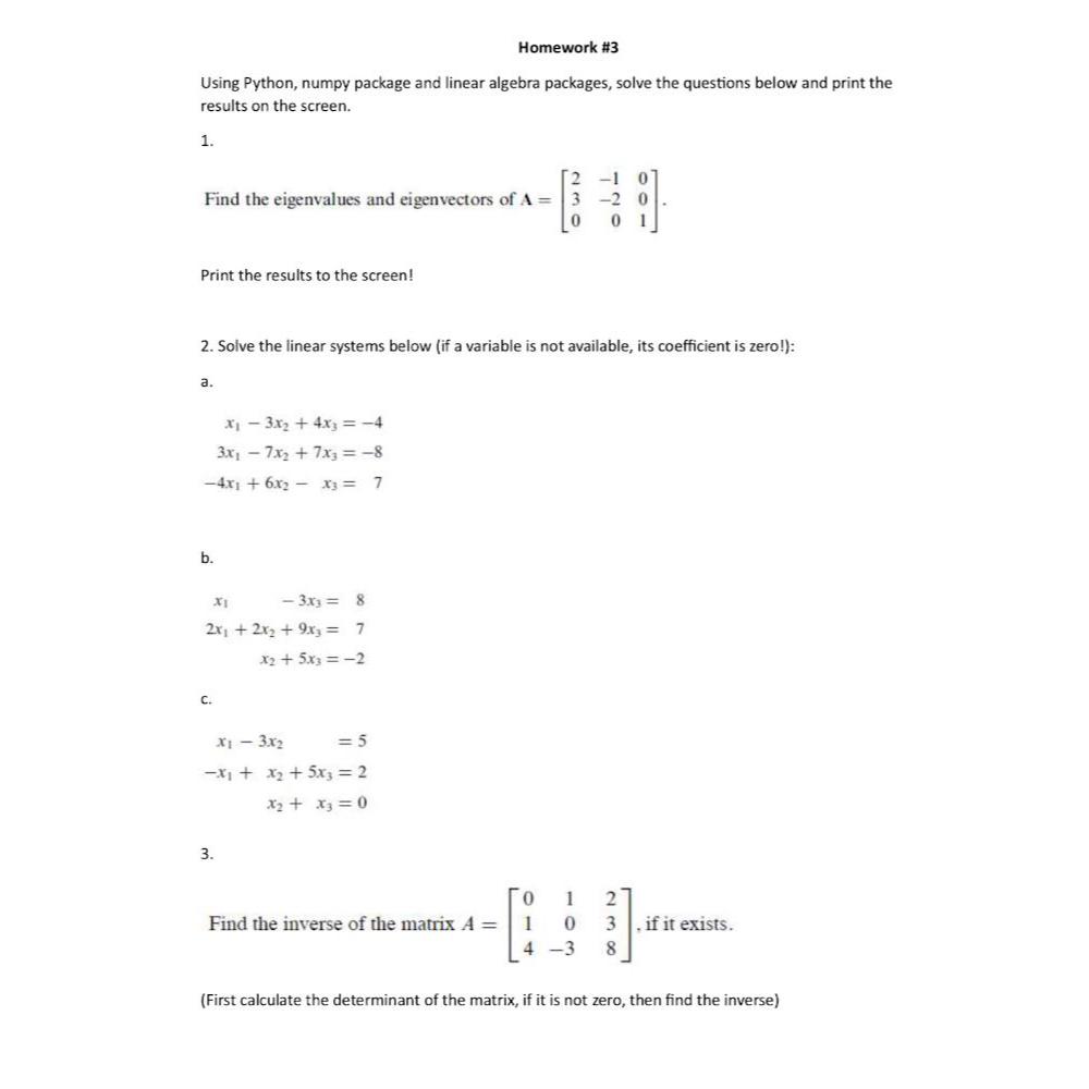 Solved Homework 3using Python Numpy Package And Linear