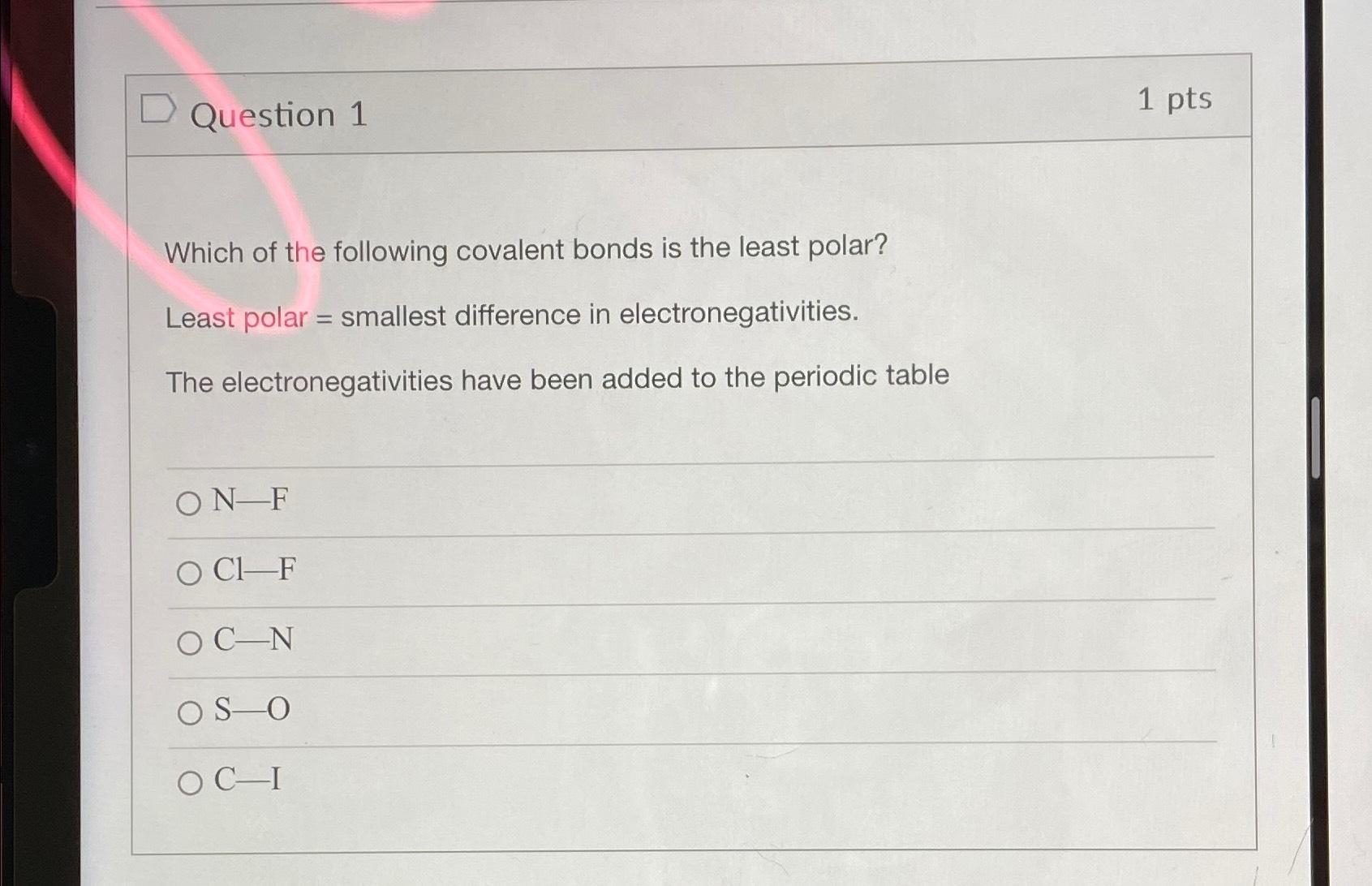 Solved Question 11 ﻿ptsWhich of the following covalent bonds | Chegg.com