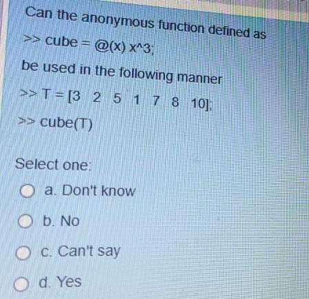 Solved -- If the anonymous function function is defined as | Chegg.com