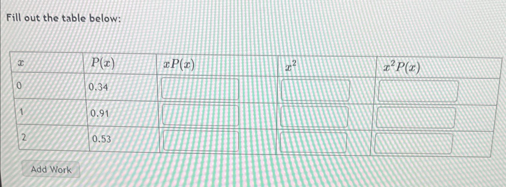 Solved Fill out the table | Chegg.com