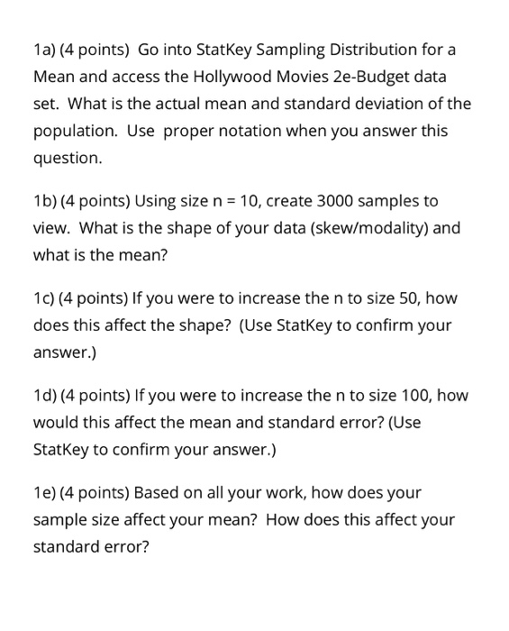 Solved 1a) (4 points) Go into Statkey Sampling Distribution | Chegg.com