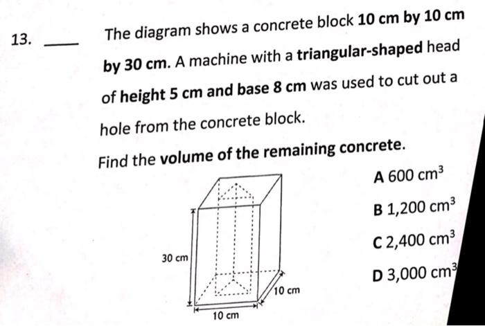 Solved 13. The diagram shows a concrete block 10 cm by 10 cm | Chegg.com