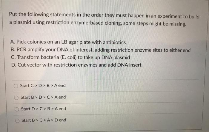Solved Put the following statements in the order they must | Chegg.com