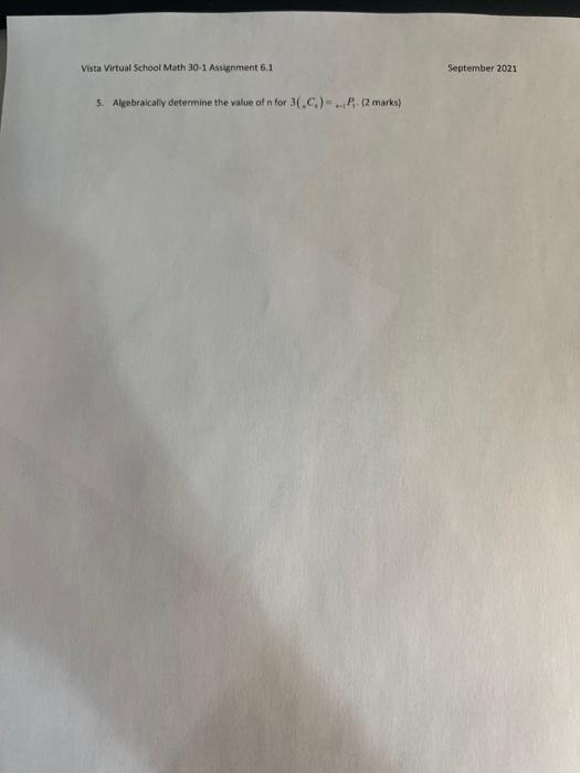 Solved Vista Virtual School Math 30-1 Assignment 6.1 5. | Chegg.com