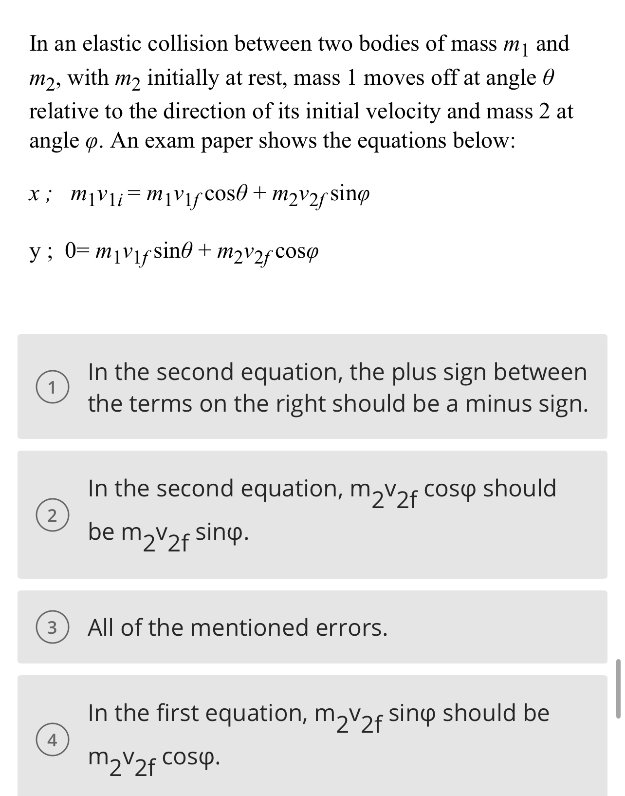 Solved In an elastic collision between two bodies of mass m1 | Chegg.com
