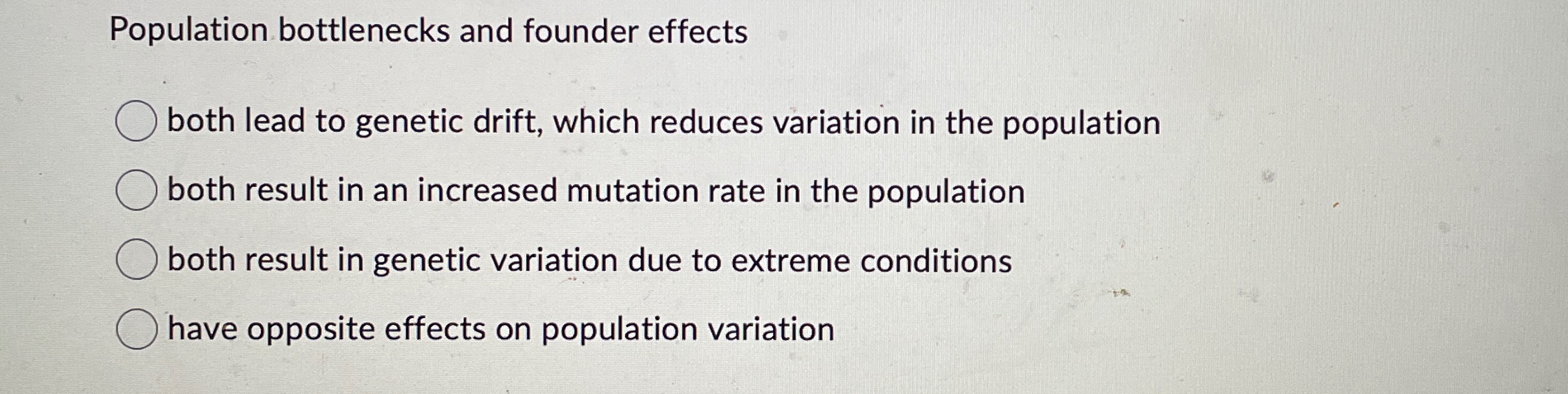Solved Population bottlenecks and founder effectsboth lead | Chegg.com