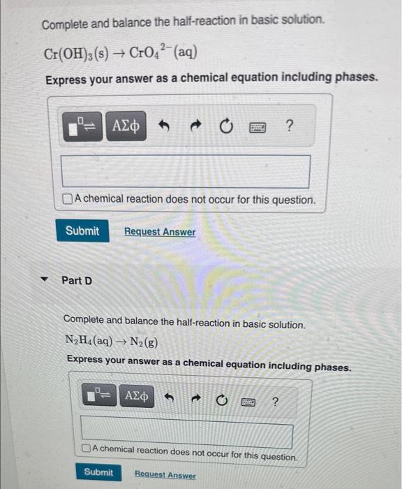 Solved Complete and balance the half-reaction in basic | Chegg.com