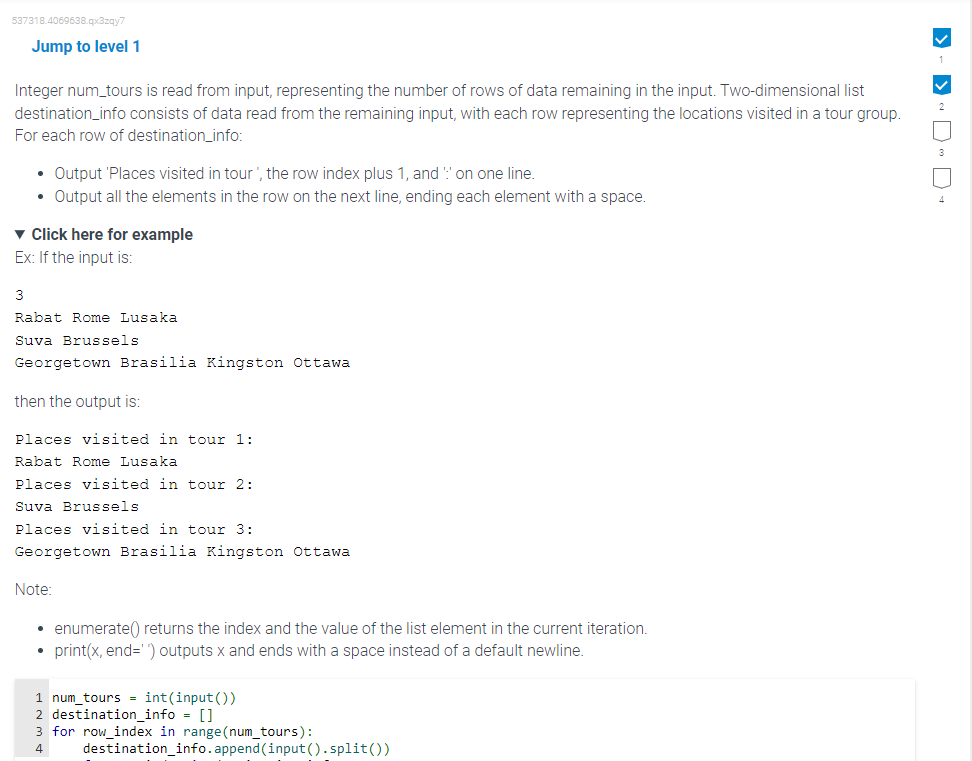 Solved Jump to level 1Integer num_tours is read from input, | Chegg.com