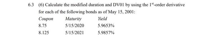 Solved 3 (6) Calculate the modified duration and DV01 by | Chegg.com