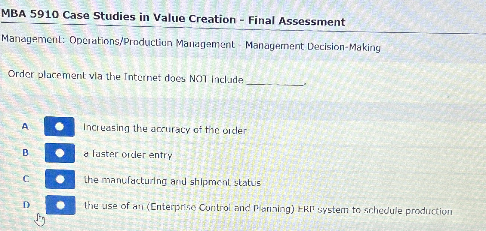 Solved MBA 5910 ﻿Case Studies in Value Creation - ﻿Final | Chegg.com