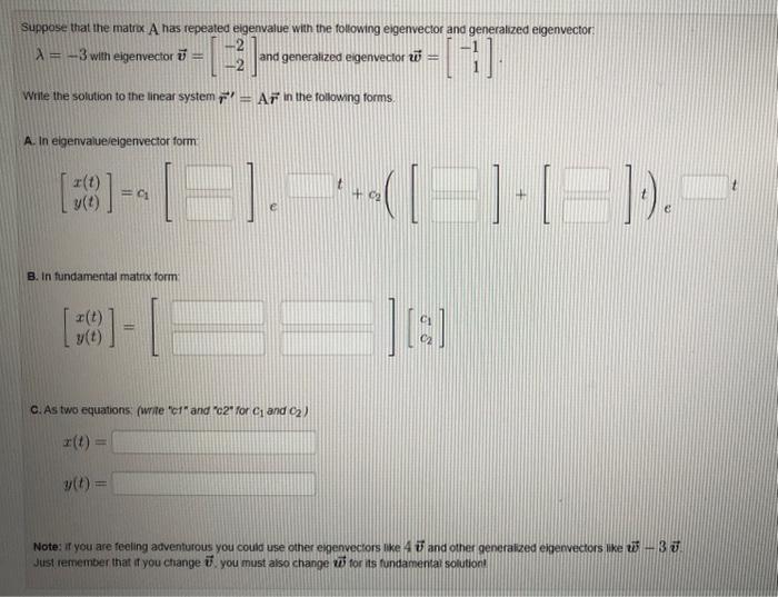Solved Suppose that the matrox A has repeated eigenvalue | Chegg.com