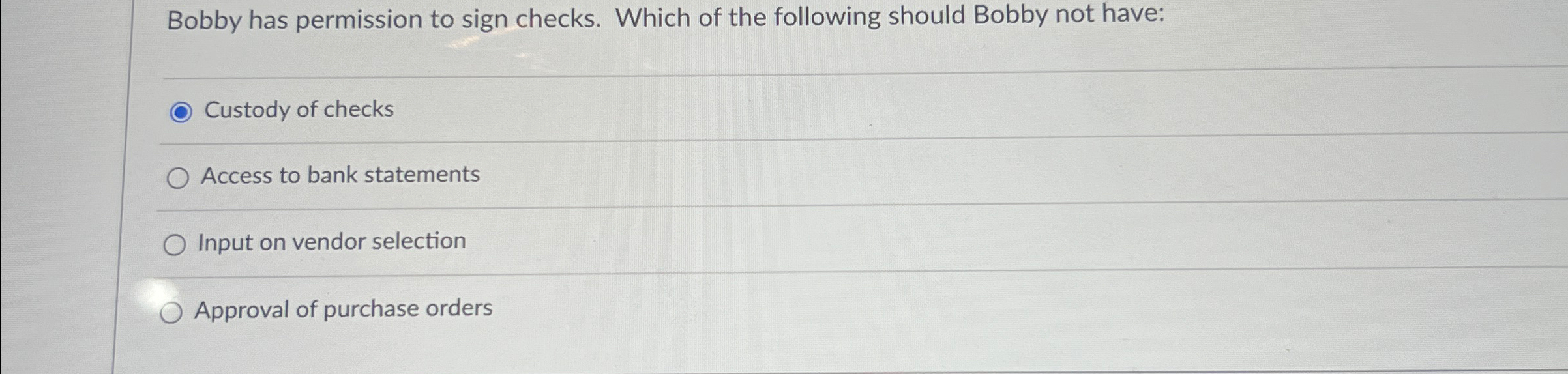 Solved Bobby has permission to sign checks. Which of the | Chegg.com