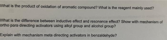 Solved What is the product of oxidation of aromatic | Chegg.com