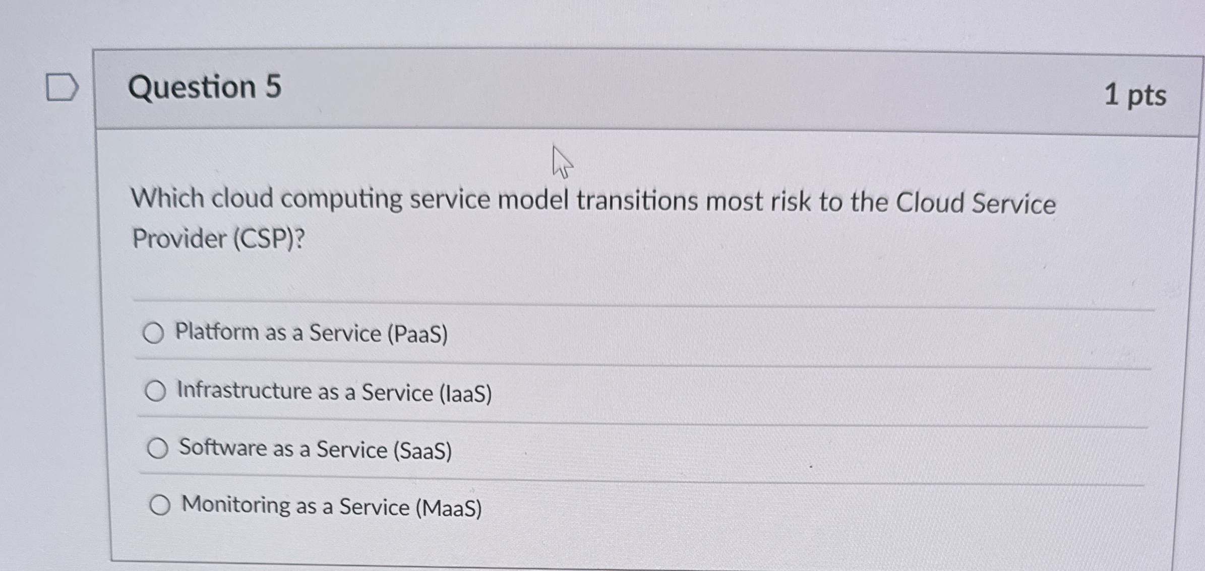 Solved Question 51 ﻿ptsWhich cloud computing service model | Chegg.com