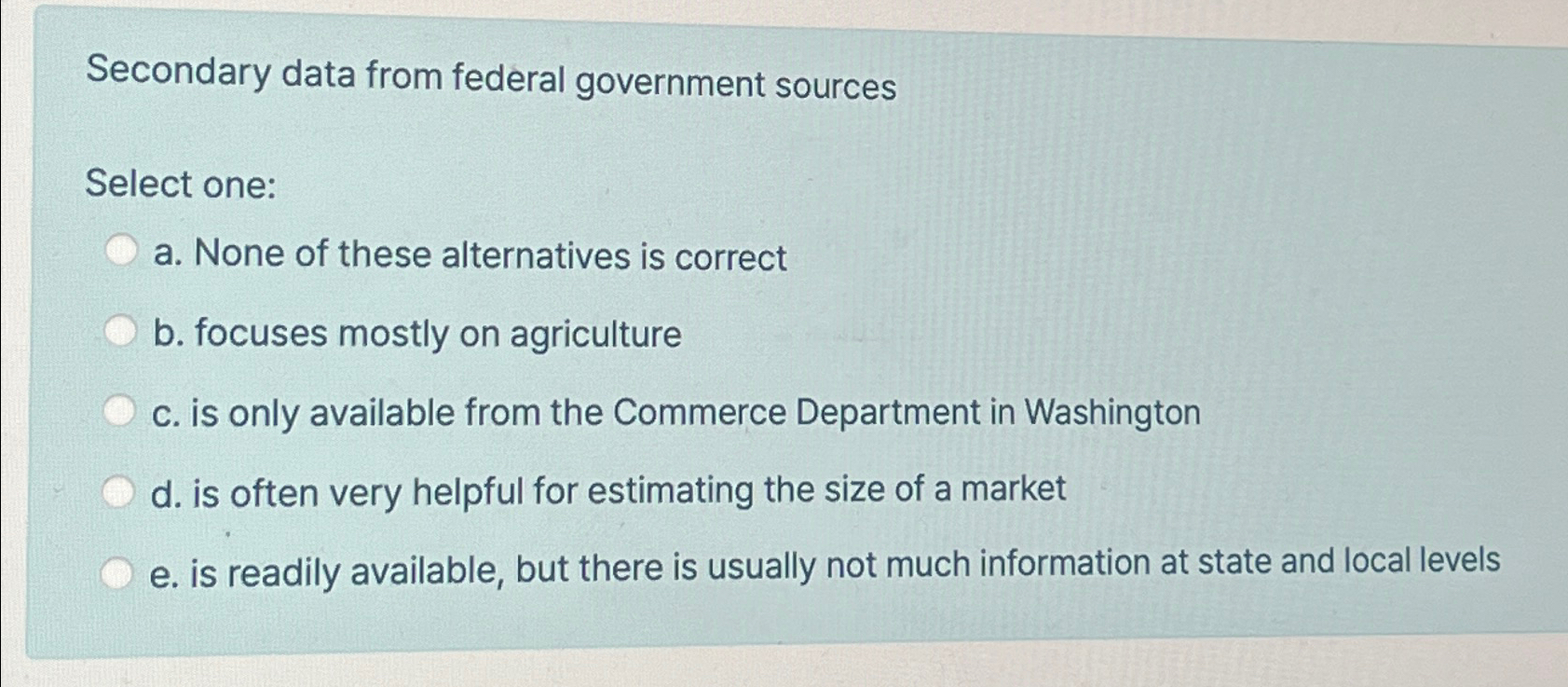 Solved Secondary data from federal government sourcesSelect | Chegg.com