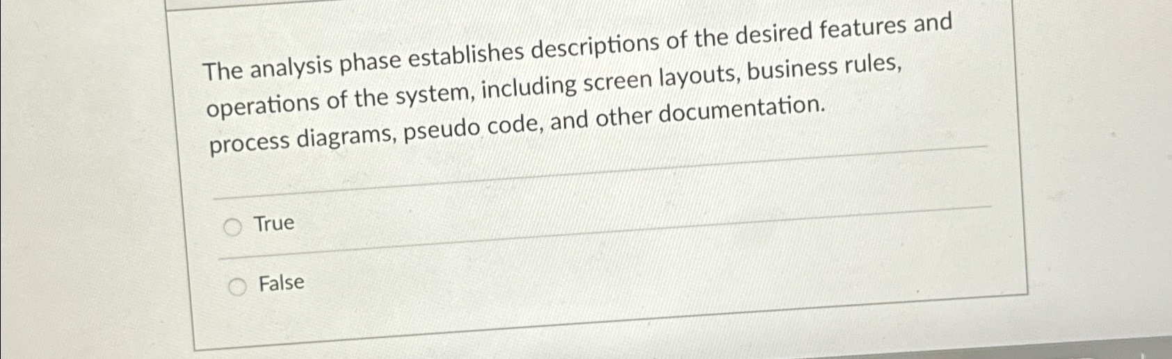 Solved The analysis phase establishes descriptions of the | Chegg.com