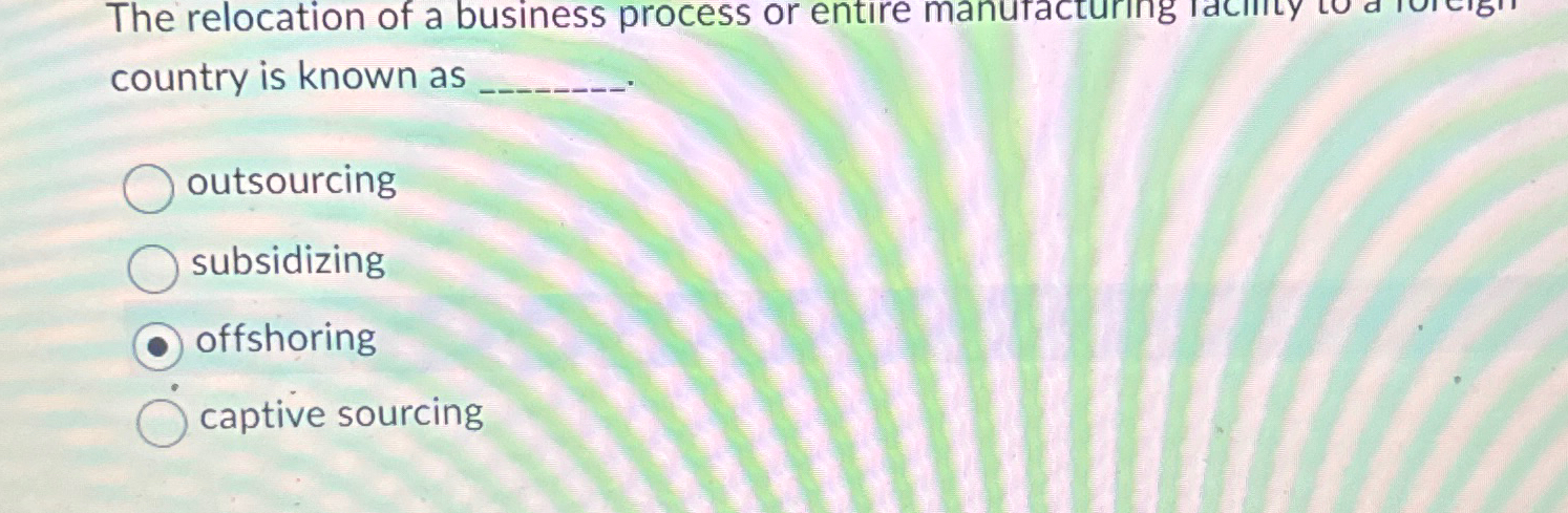 Solved The relocation of a business process or entire | Chegg.com