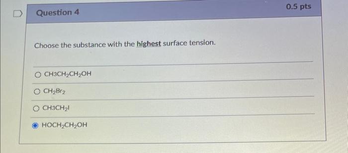 Solved Choose the substance with the highest surface | Chegg.com