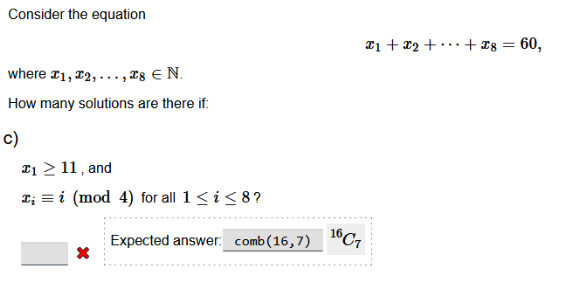 Solved Consider the equationx1+x2+cdots+x8=60,where | Chegg.com