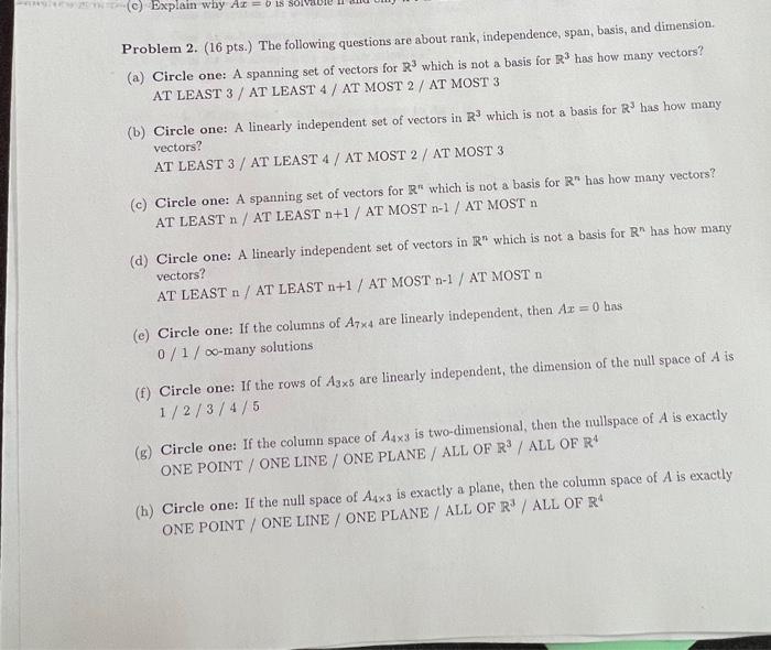 Solved Problem 2. (16 pts.) The following questions are | Chegg.com