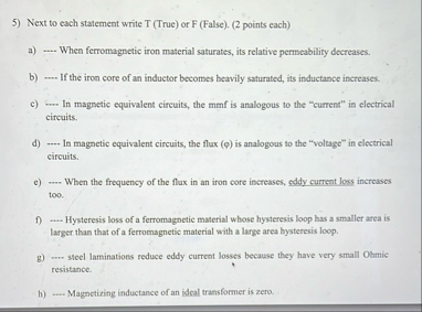 Solved Next to each statement write T (True) ﻿or F | Chegg.com