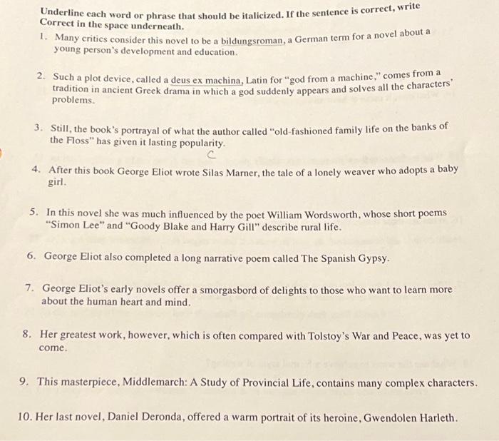 Underline each word or phrase that should be | Chegg.com