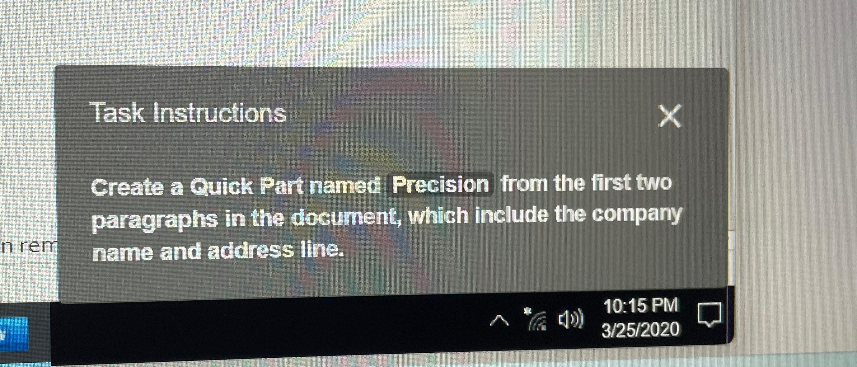 Solved Task Instructionscreate A Quick Part Named Precision 7550