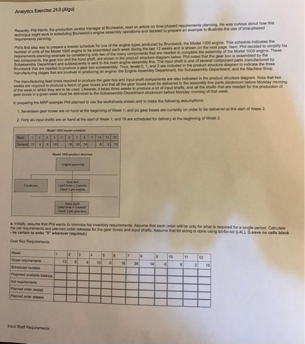 Solved Analytics Exercise 21-3 (Algo) Recently, Paris, the | Chegg.com