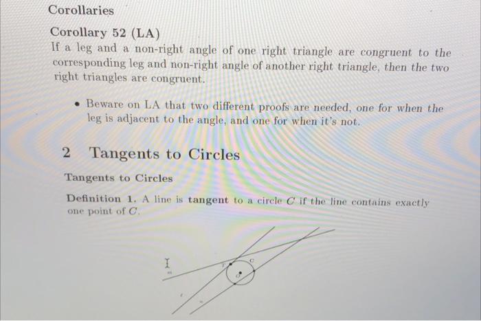 Solved Corollary 52 (LA) If a leg and a non-right angle of | Chegg.com