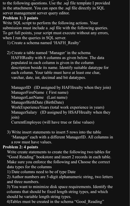 Solved ∗ Problem 1 Provide Sql Queries For The Following 
