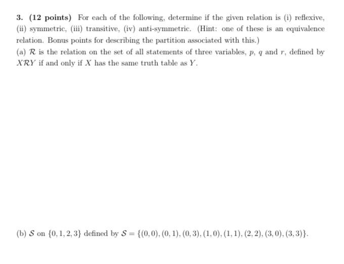 Solved 3. (12 points) For each of the following, determine | Chegg.com
