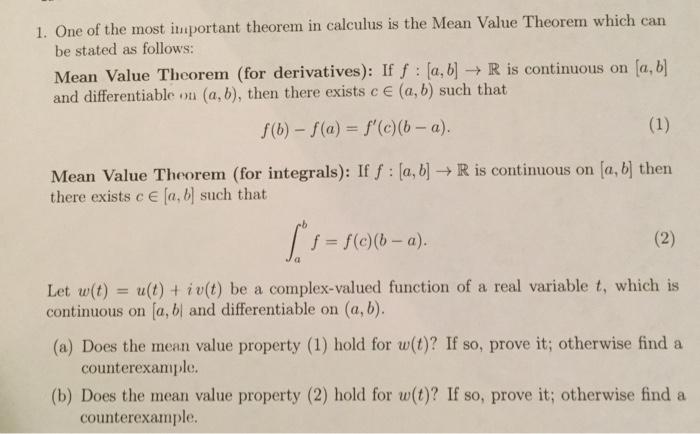 Solved 1. One of the most important theorem in calculus is | Chegg.com