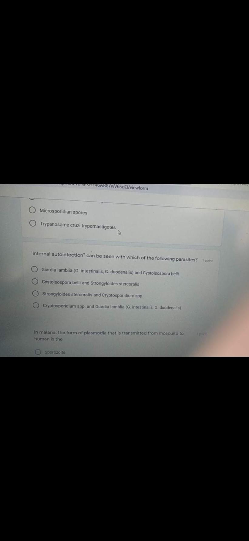 Solved IONINGOWR87WV6SdQ/viewform Microsporidian spores Ο Ο | Chegg.com