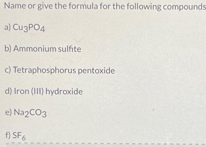 Solved Name or give the formula for the following compounds | Chegg.com