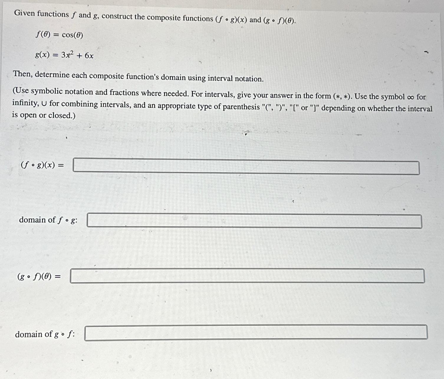 Solved Given functions f ﻿and g, ﻿construct the composite | Chegg.com