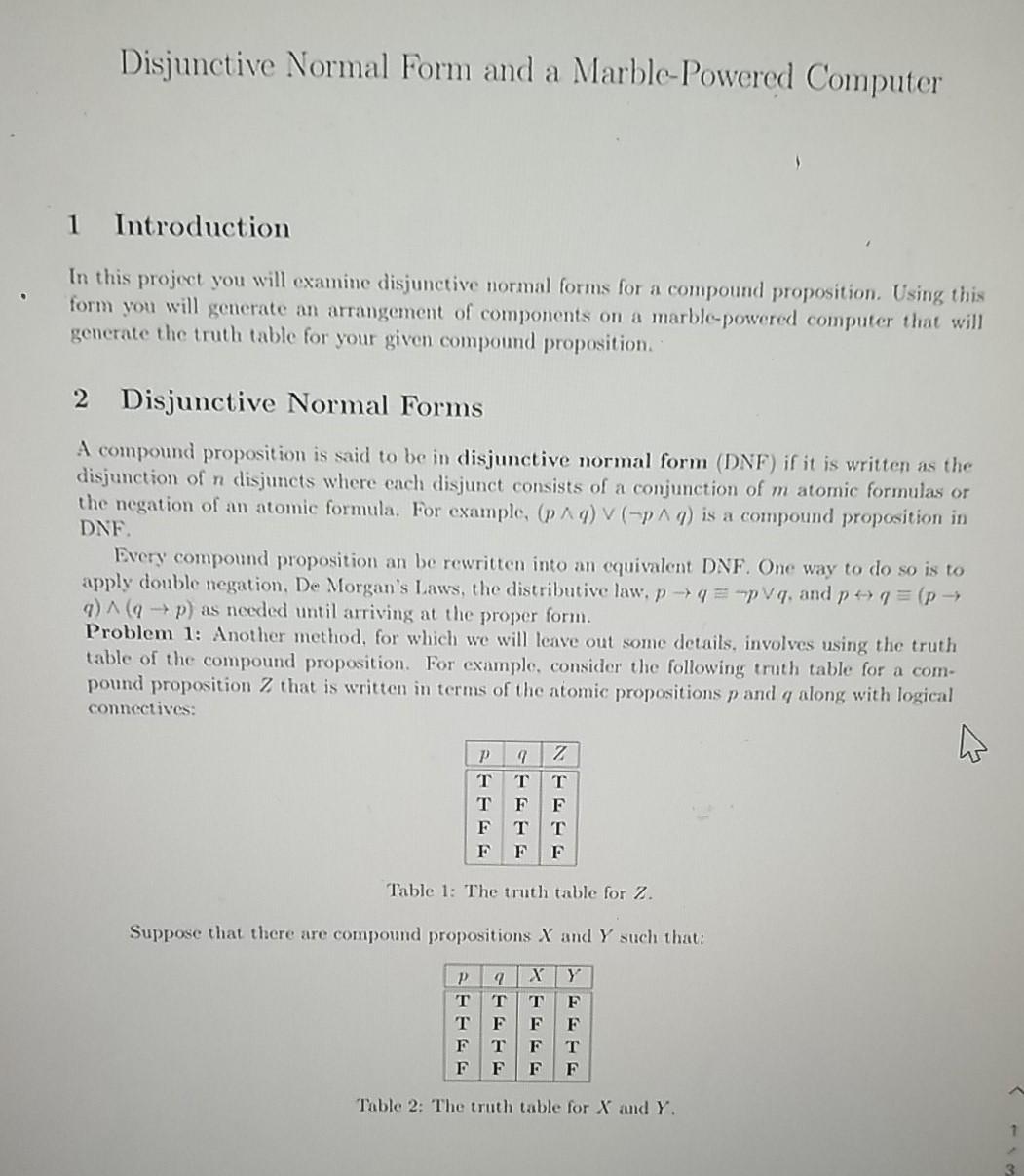 Solved Disjunctive Normal Form and a Marble-Powered Computer | Chegg.com