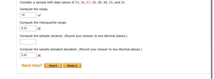 Solved Consider a sample with data values of 24, 26, 27, 15, | Chegg.com