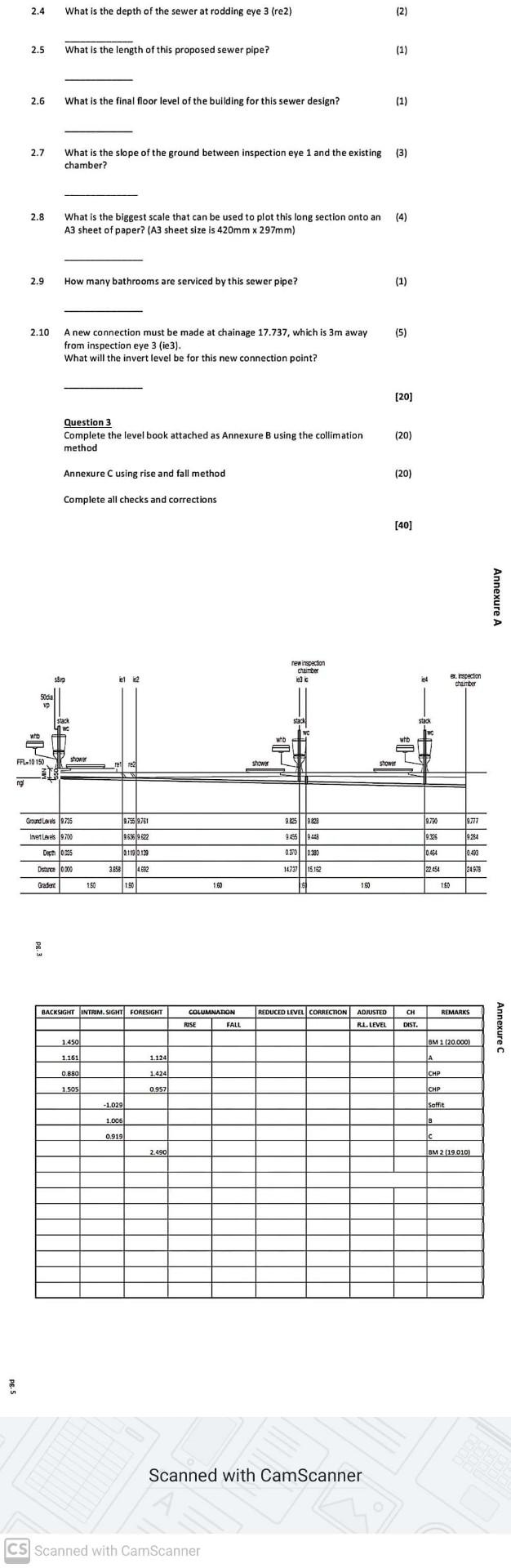 Solved 2.4 What is the depth of the sewer at rodding eye 3 | Chegg.com