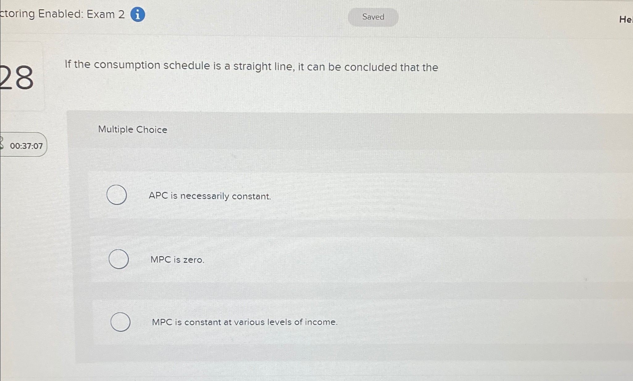 Solved ctoring Enabled: Exam 2If the consumption schedule is | Chegg.com